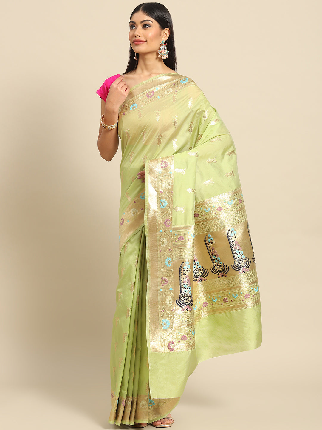Pastel Green Kataan Silk Alfi Saree – thebanarasistyle.in